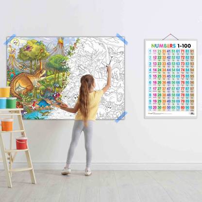 Numbers 1-100 Chart and GIANT DINOSAUR COLOURING POSTER | SET OF 1 ...
