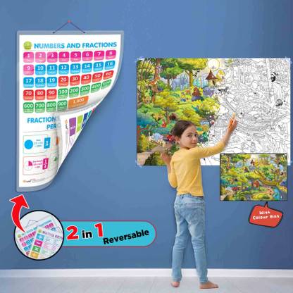 "2 IN 1 NUMBER & FRACTIONS AND MATHS KEYWORDS CHART and GIANT JUNGLE ...