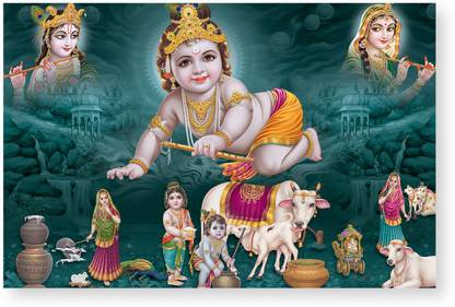 Lord Krishna Makhan Chor Photo Poster With Uv Textured Room Decoration ...