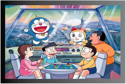 Doraemon Cartoon Poster with Frame Gloss Lamination M28 Paper Print ...