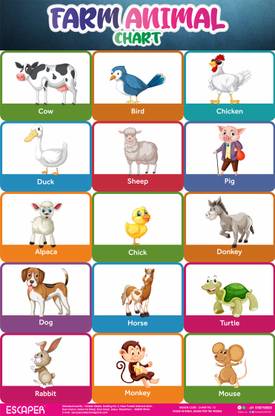 Farm Animal Chart for Kids learning (11.5 x 17.5 inches) Photographic ...