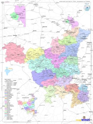 Map of { HARYANA } with Towns, Highways-Rail and District Boundaries ...