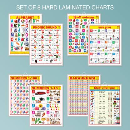 Educational Charts for kids | Hard Laminated Charts Set of 8 (4 Sheets ...