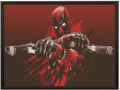 Deadpool with Gun Wall Poster With Frame A4 Size Photographic Paper ...