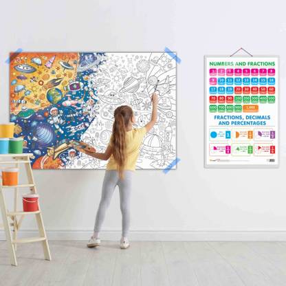 NUMBERS AND FRACTIONS CHART and GIANT SPACE COLOURING POSTER | Combo of ...