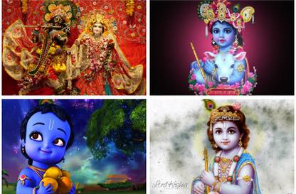 Poster 4 Combo Bal Krishna, Lord Krishna Poster | Radha-Krishna,Laddu ...
