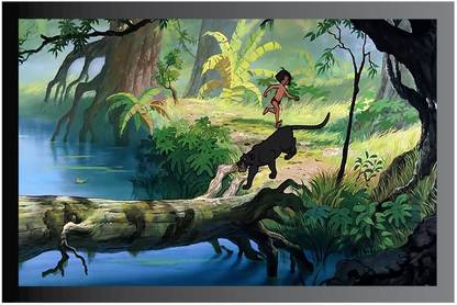 Mowgli Cartoon Frame Poster For Room Synthetic Wood Gloss Lamination ...
