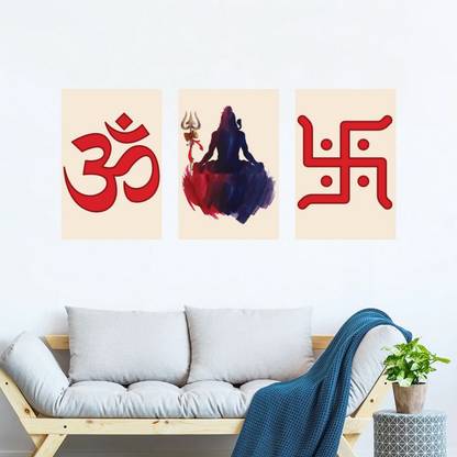 Swastik Mahadev Om Wall Poster (Set of 3 Frameless Posters) (WxH 36"x18 ...