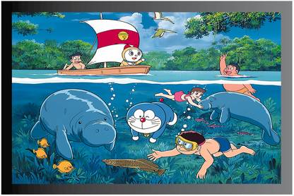 Doraemon Cartoon Poster with Frame Gloss Lamination M18 Paper Print ...