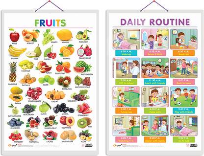 Set of 2 Fruits and DAILY ROUTINE Early Learning Educational Charts for ...