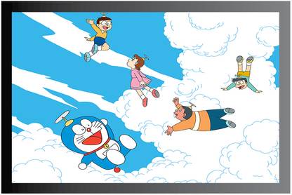 Doraemon Cartoon Poster with Frame Gloss Lamination M14 Paper Print ...