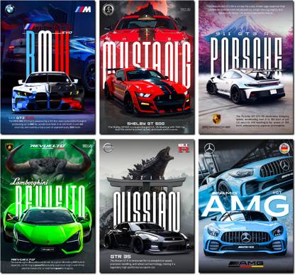 Sports Car Posters Set of 6 A4 Size - Car posters for wall Boys room ...