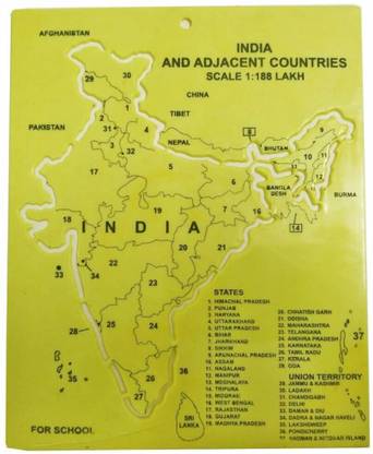 India Map Stencil (19 cm x 15.5 cm x 0.5 cm Yellow Color) 2 Piece 3D ...