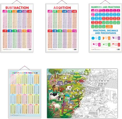 GIANT AT THE FARM COLOURING POSTER, SUBTRACTION chart, ADDITION chart ...