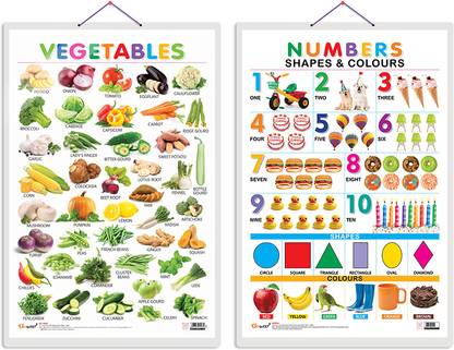 Set of 2 Vegetables and Numbers, Shapes & Colours Early Learning ...