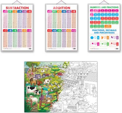 GIANT AT THE FARM COLOURING POSTER, SUBTRACTION chart, ADDITION chart ...