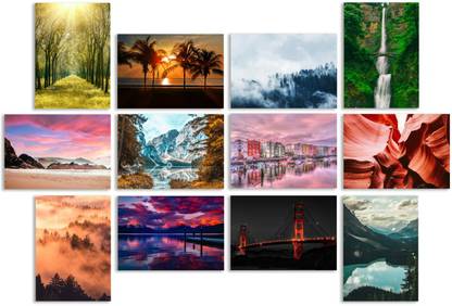 Landscape Wall Poster for Home Decor Living Room Bed Room Set of 12 A4 ...