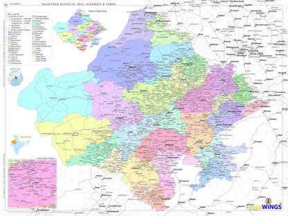 Map of { RAJASTHAN } with Towns, Highways-Rail and District Boundaries ...