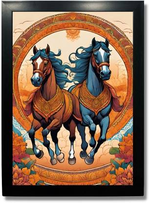 Mandala Art Mythological Animals Two Running Horses Photographic Paper ...