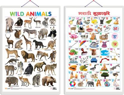 Set of 2 Wild Animals and Marathi Varnamala (Marathi) Early Learning ...