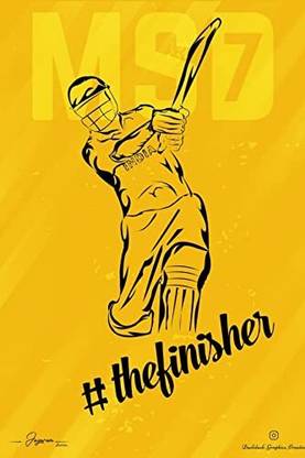 MS Dhoni CSK poster for room decoration HD 300 GSM poster 18inch ...