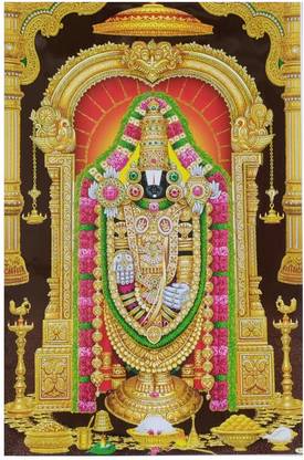 Tirupati Balaji Golden Zari Art Work Poster Without Frame (24 X 36 ...