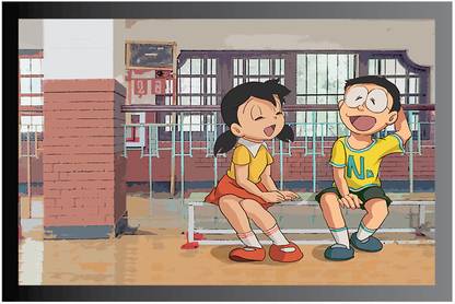 Doraemon Cartoon Poster with Frame Gloss Lamination M33 Paper Print ...