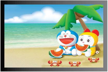 Doraemon Cartoon Poster with Frame Gloss Lamination M15 Paper Print ...