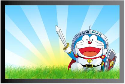 Doraemon Cartoon Poster with Frame Gloss Lamination M3 Paper Print ...
