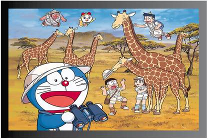 Doraemon Cartoon Poster with Frame Gloss Lamination M16 Paper Print ...
