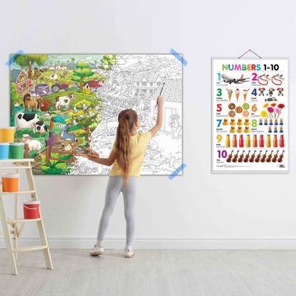 GIANT AT THE FARM COLOURING POSTER and Numbers 1-10 | Combo of 1 ...