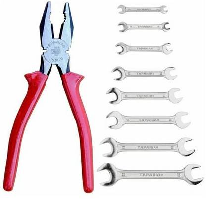 TAPARIA DEP-08 Double Ended Spanner Set with 1621-8 Steel (210mm) Combination Plier Hand Tool ...