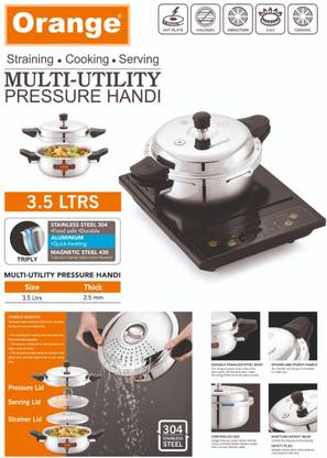 ORANGE Triply Multi Utility Pressure Cooker 3.5 L Outer Lid Induction ...