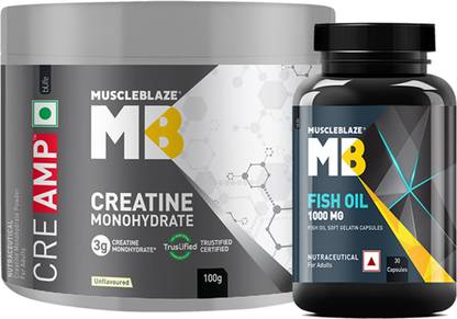MUSCLEBLAZE Creatine Monohydrate CreAMP with CreAbsorb& Omega 3 Fish ...