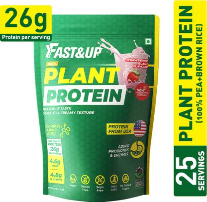 FAST&UP Plant Protein Powder - 31g Vegan (Pea + Brown Rice), 6g BCAA ...
