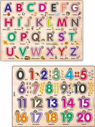 Asvi English Capital Alphabets & Number 1 - 20 Wooden Puzzle Combo Pack ...