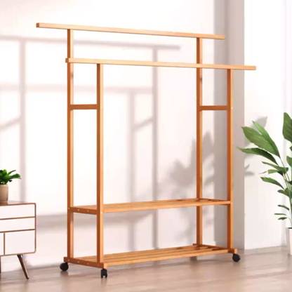 ADA Handicraft Bamboo Double Rod Coat Rack, Clothes Rail with Dual ...