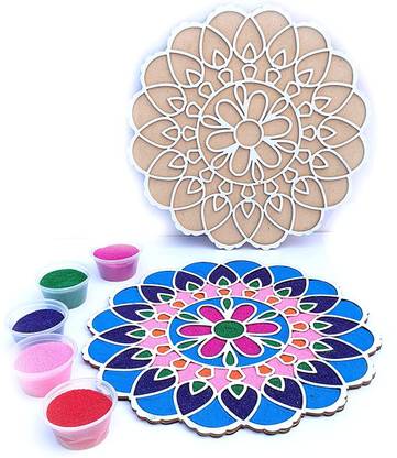 StepsToDo Reusable Rangoli Template Mat with Wooden Base 11.5 Inch ...