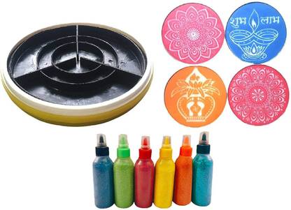 tovaih Magic Rangoli Tool kit 1 Rangoli Magic Stamp,4 Round Stencil 6 ...
