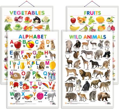 Set of 4 Alphabet, Fruits, Vegetable and Wild Animals Early Learning ...