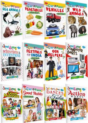 Sawan Presents Pack Of 12 Books Combo 1 | Cut And Paste Chart Books For ...
