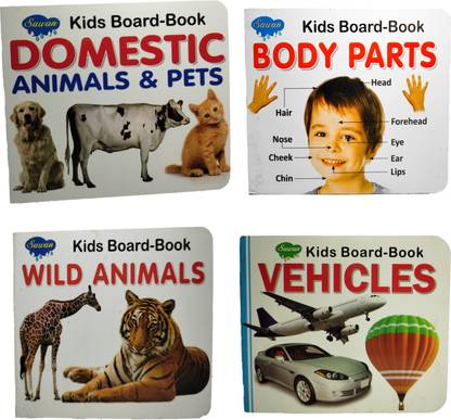 Kids Board-Book Domestic Animals & Pets, Wild Animals, Vehicle And Body ...