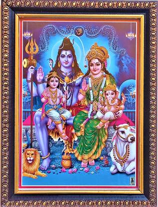 shreya arts frame wth glass Shiv Parivar/Shiv Parvati Ganesh Kartikeya ...