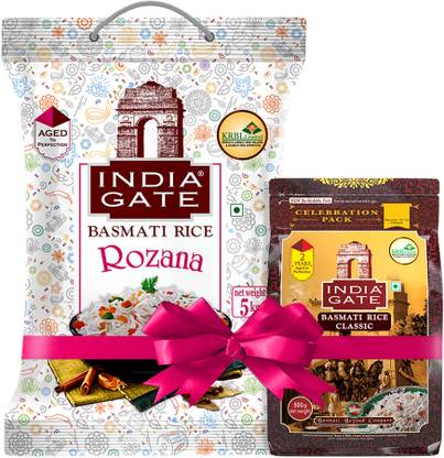 INDIA GATE Feast Rozana 5 kg & Classic 0.5 kg (Combo) Basmati Rice ...