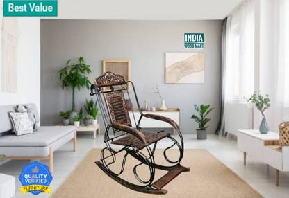 India wood mart Wood and Iron Ergonomic Rocking Chair with Arm Rest ...