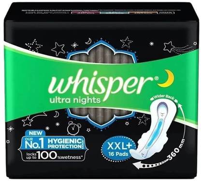 Whisper Ultra Night Pads for Women XXL+ 16 Napkins Sanitary Pad | Buy ...