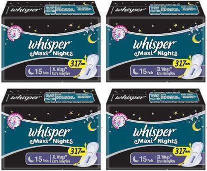 Whisper Maxi Night XL Wings Extra Heavy flow 15 +15+15+15 Pads ...