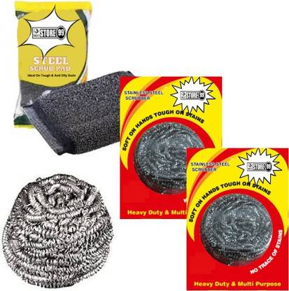 indostore99 1 Scrub Pad Steel Loop, 2 Stainless Steel Scrubber For Oily ...