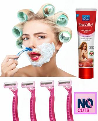 BLUE VALLEY Brazilian bikini full body razor 4 with hair removal cream ...