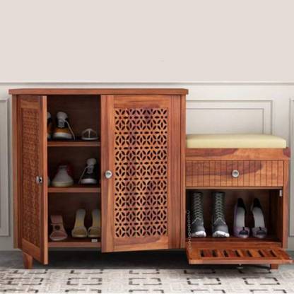 TOUCHWOOD Sheesham Wood Shoes Rack With Drawers and Cushioned Sitting ...